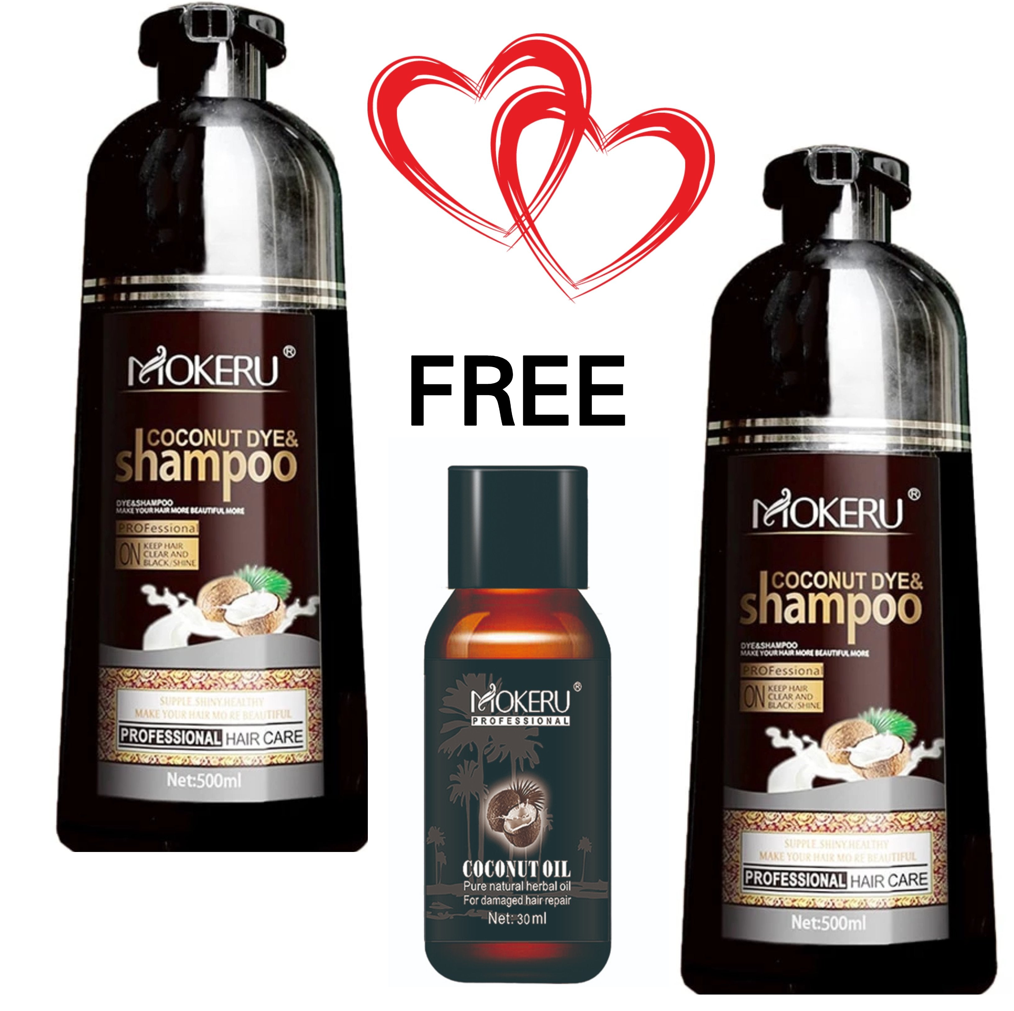 2 Pcs Coconut Hair Color Shampoo with hair oil – Mokeru Professional